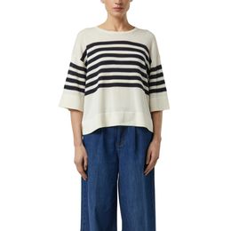 Strandpullover comma, Damen, Gr. M (38), ecru stripe, Strick, Obermaterial: 62% Lyocell, 32% Baumwolle, 6% Polyester, Glitzerstreifen, gestreift, h&uuml;ftbedeckend, Rundhals, Pullover, 3/4-Arm mit Glitzerstreifen