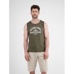 Muskelshirt Lerros "Herren Tanktop mit Brustprint", Herren, Gr. M, gr&uuml;n (aged olive), 100% Baumwolle, Rundhals, Shirts