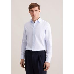 Businesshemd Seidensticker "Schwarze Rose", Herren, Gr. M (39), verl&auml;ngerte &Auml;rmell&auml;ngen, blau, 100% Baumwolle, Strukturmuster, slim fit, 2-Knopf-Manschette, Hemden, Slim 1/1 Extra lang Kentkragen Struktur
