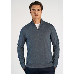 Troyer LINDBERGH "Troyer Slim Fit", Herren, Gr. L, dk blau blend, Obermaterial: 80% Viskose, 20% Nylon, hoch geschlossener Ausschnitt, Pullover Troyer