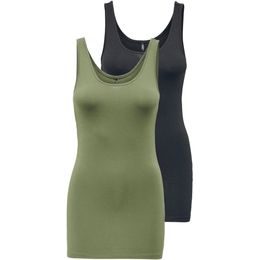 Tanktop Only "ONLLIVE &ndash; Slim-Fit Tanktops mit Stretch f&uuml;r optimalen Sitz", Damen, Gr. M (38), gr&uuml;n (kalamata pack:schwarz), Jersey, Obermaterial: 95% Baumwolle, 5% Elasthan, unifarben, slim fit Po-bedeckend, Rundhals, Tops Tanktop, slim fit, casual, Jersey, Baumwollmischung, Rundhals