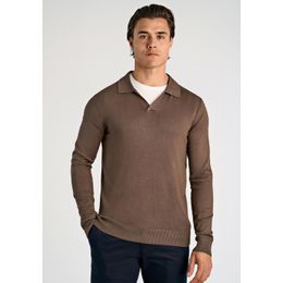 Poloshirt LINDBERGH "Strickpullover Slim Fit", Herren, Gr. L, dk beige, Obermaterial: 80% Viskose, 20% Nylon, schmal, V-Ausschnitt, Shirts