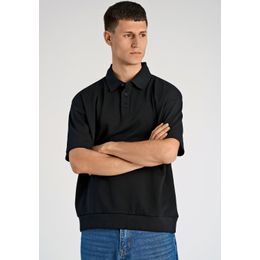 Poloshirt LINDBERGH "Poloshirt Oversize Fit", Herren, Gr. L, schwarz, Obermaterial: 85% Baumwolle, 15% Polyester, unifarben, oversize, Shirts