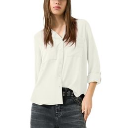Langarmbluse QS, Damen, Gr. 42, wei&szlig;, Web, Obermaterial: 100% Polyester, unifarben, tailliert h&uuml;ftbedeckend, V-Ausschnitt, mit Knopf krempelbar,mit Kn&ouml;pfen, Blusen, mit Knopfleiste und Brusttaschen