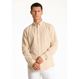 Leinenhemd LINDBERGH "Leinenhemd Relaxed Fit", Herren, Gr. L, Normalgr&ouml;&szlig;en, beige (mid sand), Obermaterial: 55% Leinen, 45% Baumwolle, Hemden