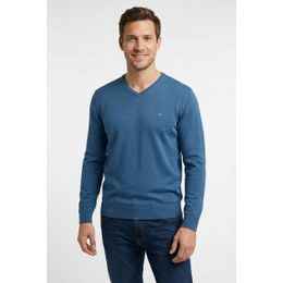 Strickpullover Fynch-Hatton "Fynch-Hatton Pullover mit V-Kragen", Herren, Gr. L (52/54), blau (azur), Strick, Obermaterial: 100% Baumwolle, unifarben, bequem h&uuml;ftbedeckend, V-Ausschnitt, Flachstrickb&uuml;ndchen, Pullover Strickpullover, aus Baumwolle, mit V-Ausschnitt, bequeme Passform