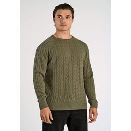 Strickpullover LINDBERGH "Strickpullover Relaxed Fit", Herren, Gr. L, dusty army, Obermaterial: 80% Wolle, 20% Nylon, Rundhals, Pullover Strickpullover
