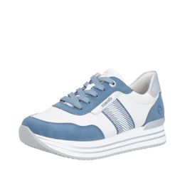Plateausneaker Remonte, Herren, Gr. 41, wei&szlig;, blau, Lederimitat, unifarben mit Farbeinsatz, Schuhe Plateausneaker, Halbschuh, Schn&uuml;rschuh mit Metallicdetails und Softfu&szlig;bett