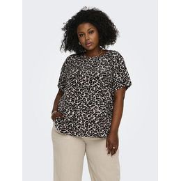 Shirtbluse Only CARMAKOMA "CARVICA SS TOP WVN NOOS", Damen, Gr. 44, schwarz-wei&szlig; (pumice stone aop:leo aop), Web, Obermaterial: 97% Polyester, 3% Elasthan, regular fit normal, Rundhals, Blusen, Materialmix, regular fit