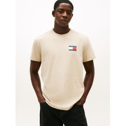 T-Shirt Tommy Jeans "TJM SLIM FIT ESSENTIAL FLAG", Herren, Gr. XXL, gulf sand, Single Jersey, Obermaterial: 100% Baumwolle, unifarben, slim fit normal, Rundhals, eingesetzt abgesteppte Kante, Shirts T-Shirt, mit Rundhalsausschnitt