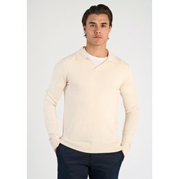 Poloshirt LINDBERGH "Strickpullover Slim Fit", Herren, Gr. M, wei&szlig; (sanftes wei&szlig;), Obermaterial: 80% Viskose, 20% Nylon, schmal, V-Ausschnitt, Shirts