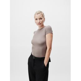 T-Shirt LEGER "Cindy, LeGer by Lena Gercke", Damen, Gr. 42, beige (braun), Feinripp, Obermaterial: 95% Viskose, 5% Elasthan, figurbetont normal, Rundhals, eingesetzt abgesteppte Kante, Shirts T-Shirt, Figurbetont mit Rundhalsausschnitt