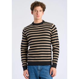 Strickpullover LINDBERGH "Strickpullover Relaxed Fit", Damen, Gr. XL, schwarz, Obermaterial: 60% Baumwolle, 40% Polyester, gestreift, Rundhals, Pullover Strickpullover