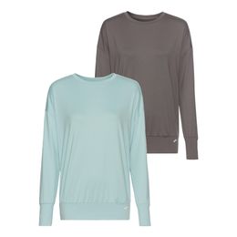 Yogashirt FAYN SPORTS, Damen, Gr. 48/50, grau (mint, schwarzgrau), Single Jersey, Obermaterial: 92% Polyester, 8% Elasthan, unifarben, l&auml;ssig geschnitten, Rundhals, angesetztes B&uuml;ndchen, Shirts Yogashirt, Atmungsaktiv & schnelltrocknend im praktischen 2er-Pack
