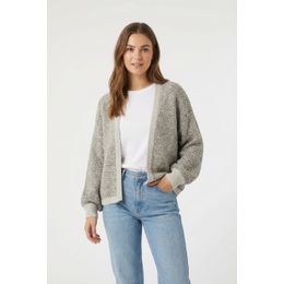 V&eacute;ro Moda Strickjacke VERO MODA "VMLOVELY LS OPEN CARDIGAN", Damen, Gr. L, grau (oatmeal detail:mel with chocolate torte), Strick, Obermaterial: 78% Polyester, 12% Nylon, 8% Wolle, 2% Elasthan, unifarben, regular fit normal, V-Ausschnitt, Strickjacken Strickjacke, mit Wolle und Stretch