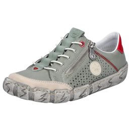 Plateausneaker Rieker, Damen, Gr. 39, mintgr&uuml;n, rot, Leder, Lederimitat, Schuhe Plateausneaker, Schlupfschuh, Halbschuh, Freizeitsneaker mit Gummizug