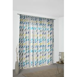 Vorhang WIRTH "Bray" Gr. 1, blau, B:132cm H:145cm, Jacquard, Baumwolle, Polyester, Gardinen, Vorhang