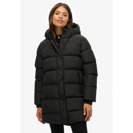 Steppjacke Superdry "HOODED SPORTS PUFFER MID JKT", Damen, Gr. XS, schwarz, Web, Obermaterial: 100% Polyester, unifarben, relaxed fit, Jacken Steppjacke