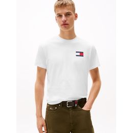 T-Shirt Tommy Jeans "TJM SLIM FIT ESSENTIAL FLAG", Herren, Gr. S, wei&szlig;, Single Jersey, Obermaterial: 100% Baumwolle, slim fit normal, Rundhals, eingesetzt abgesteppte Kante, Shirts T-Shirt, Mit Rundhalsausschnitt