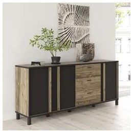 Sideboard FORTE "Hayato", beige (schwarz, alpine kiefer), B:199,5cm H:85,2cm T:42cm, Dekorfolie, FSC-zertifizierter Holzwerkstoff, Sideboards, Sideboard, Breite ca. 199 cm