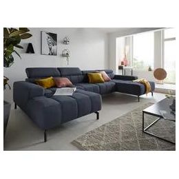 Wohnlandschaft DOMO collection "Cunelli tolle Sitzn&auml;hte als Designelement, fester Sitzkomfort, U-Form", blau (dunkelblau), B:376cm H:79cm T:175cm, Sofas, Wohnlandschaft, wahlweise mit Kopfteilverstellung, bodenfrei