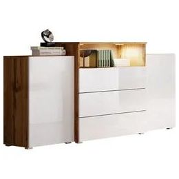 Sideboard Home Affaire "URBAN III", wei&szlig; (eichefarben wotan, wei&szlig;), B:150cm H:80,7cm T:39cm, Sideboards, Sideboard, Moderne Kommode mit 3 Schubladen und 4 F&auml;chern, Breite 150 cm