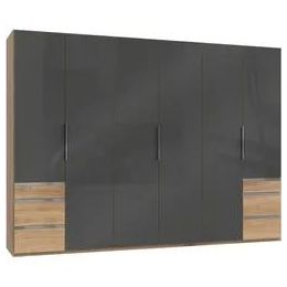 Kleiderschrank wimex "Level by fresh to go", grau (plankeneichefarben, grauglas), B:300cm H:216cm T:58cm, Schr&auml;nke, Kleiderschrank Dreht&uuml;renschrank, mit vollfl&auml;chigen Glast&uuml;ren