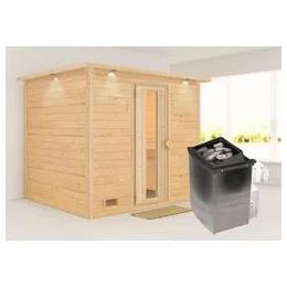 Sauna Karibu "Soraja", beige (naturbelassen), Saunaofen, integrierte Steuerung, 9 kW, Saunen, 9-kW-Ofen mit integrierter Steuerung