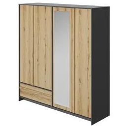 Kleiderschrank GAMI "Mimizan", schwarz (schwarz, eiche helvezia), B:197cm H:213cm T:61cm, Holzwerkstoff, Schr&auml;nke, Kleiderschrank Dreht&uuml;renschrank