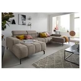 Wohnlandschaft DOMO collection "Cunelli tolle Sitzn&auml;hte als Designelement, fester Sitzkomfort, U-Form", braun (schlamm), B:376cm H:79cm T:175cm, Sofas, Wohnlandschaft, wahlweise mit Kopfteilverstellung, bodenfrei