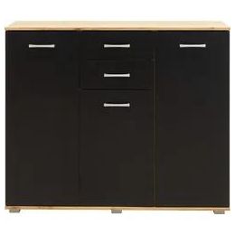 Kombikommode Priess "Barcelona mit 4 Schubk&auml;sten und T&uuml;r in 6 Farben", schwarz (astkernbuchefarben, schwarz), B:123cm H:103cm T:38cm, Holzwerkstoff, Sideboards, Kombikommode