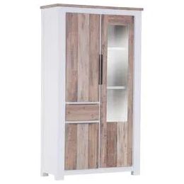 Vitrine GUTMANN FACTORY "Tampa", wei&szlig; (wei&szlig;, natur), B:115cm H:200cm T:48cm, Holz teilmassiv, Schr&auml;nke, Vitrine, in modernem Vintage Stil