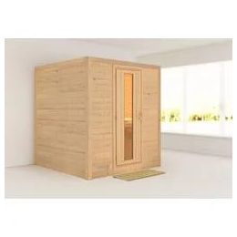 Sauna Karibu "Menja", beige (naturbelassen), ohne Ofen, (ohne Ofen), Saunen, ohne Ofen