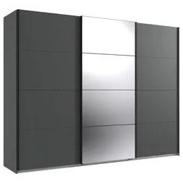 Schwebet&uuml;renschrank wimex "Norderstedt", grau (graphit, spiegel), B:270cm H:210cm T:64cm, Holzwerkstoff, Schr&auml;nke, Schwebet&uuml;renschrank, INKLUSIVE 2 Stoffboxen und 2 zus&auml;tzliche Einlegeb&ouml;den, mit Spiegel