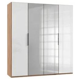 Kleiderschrank wimex "Level by fresh to go", braun (plankeneichefarben, wei&szlig;glas), B:200cm H:216cm T:58cm, Schr&auml;nke, Kleiderschrank Dreht&uuml;renschrank, mit Glas- und Spiegelt&uuml;ren