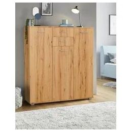 Kombikommode Priess, beige (astkernbuchefarben), B:123cm H:135cm T:38cm, Holzwerkstoff, Sideboards, Kombikommode