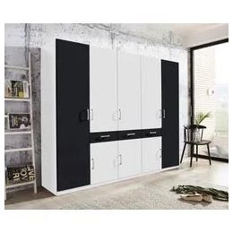 Kleiderschrank Priess, schwarz (wei&szlig;, schwarz hochglanz), B:230cm H:193cm T:55cm, Holzwerkstoff, Schr&auml;nke, Kleiderschrank, wahlweise mit Kranzbeleuchtung
