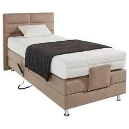 Boxbett, beige (dunkelbeige), B:114cm L:210cm, Box und Kopfteil: Feinstrukturstoff (77% Polyester und 23% Viskose);Bezug der Obermatratze: 100% Polyester, Westfalia Schlafkomfort, Komplettbetten, Boxspringbett, mit Motor in diversen Ausf&uuml;hrungen