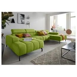 Wohnlandschaft DOMO collection "Cunelli tolle Sitzn&auml;hte als Designelement, fester Sitzkomfort, U-Form", gr&uuml;n (lime), B:376cm H:79cm T:175cm, Sofas, Wohnlandschaft, wahlweise mit Kopfteilverstellung, bodenfrei