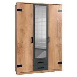 Kleiderschrank wimex "Liverpool, Made in Germany", grau (plankeneiche, nachbildung, abgesetzt graphitfarben), B:135cm H:199cm T:58cm, Schr&auml;nke, Kleiderschrank, mit Spiegel und 2 Schubladen, 135x58x199cm, Industrial Design
