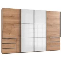 Schwebet&uuml;renschrank wimex "Level by fresh to go", braun (plankeneichefarben, wei&szlig;glas), B:350cm H:236cm T:65cm, Schr&auml;nke, Schwebet&uuml;renschrank, mit Glast&uuml;ren und Synchron&ouml;ffnung