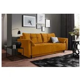 Schlafsofa Collection AB "Solar, B: 225 cm, Liegel. 136x200 cm", gold, B:225cm H:80cm T:86cm, Luxus-Microfaser (100% Polyester);Zierkissen (100% Polyester), Sofas, Schlafsofa, Bettfunktion, Bettkasten & 1 Zierkissen, Federkern