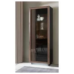 Vitrine FORTE "Savona", braun (schwarz, schlammeiche, schwarz hochglanz), B:73,3cm H:197cm T:42,3cm, FSC-zertifizierter Holzwerkstoff, Schr&auml;nke, Vitrine, H&ouml;he 197 cm, inkl. Sockelbeleuchtung