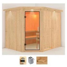 Sauna Karibu "Marit", beige (naturbelassen), Saunaofen, integrierte Steuerung, 9 kW, Saunen, Ofen 9 kW integr. Strg