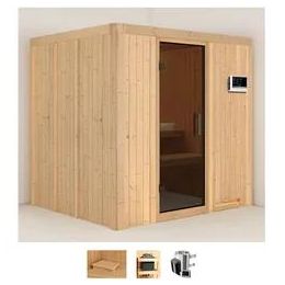 Sauna Karibu "Dima", beige (naturbelassen), Saunaofen, externe Steuerung, 3,6 kW, Saunen, Ofen 3,6 kW externe Strg.easy