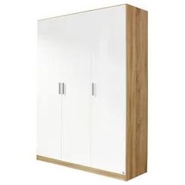 Dreht&uuml;renschrank Rauch "Kleiderschrank Schrank Garderobe Schlafzimmerschrank CELLE", wei&szlig; (eiche sonoma, hochglanz wei&szlig;, griffe alu), B:136cm H:210cm T:54cm, Holzwerkstoff, Schr&auml;nke, Dreht&uuml;renschrank, in 4 Breiten und 2 H&ouml;hen, optional mit Schubk&auml;sten MADE IN GERMANY