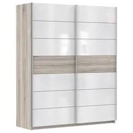 Schwebet&uuml;renschrank FORTE "Rondino", bunt (sandeichefarben, wei&szlig; hochglanz), B:170cm H:210cm T:61cm, Schr&auml;nke, Schwebet&uuml;renschrank, mit wei&szlig;en Hochglanz-Absetzungen