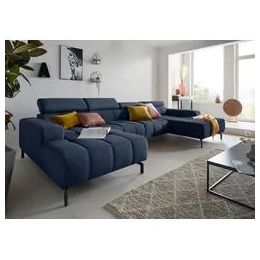 Wohnlandschaft DOMO collection "Cunelli tolle Sitzn&auml;hte als Designelement, fester Sitzkomfort, U-Form", blau (dunkelblau), B:376cm H:79cm T:175cm, Sofas, Wohnlandschaft, whlw. verstellbare Kopfteile, passend f&uuml;r g&auml;ngige Saugroboter