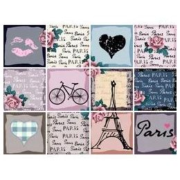 Fliesenaufkleber queence "Paris", grau (lila, rosa, grau), B:15cm H:15cm T:0,1cm, Fliesenaufkleber, Stickerfliesen, selbstklebend, Sticker, 12er Set