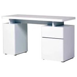 Schreibtisch Jahnke "CU-LIBRE 140", wei&szlig; (hochglanz wei&szlig;, wei&szlig;, hochglanz wei&szlig;), B:135cm H:76cm T:55cm, Tische, Schreibtisch, Platzsparender Arbeitsplatz, mit 1 Schublade und 2 T&uuml;ren, 135 cm